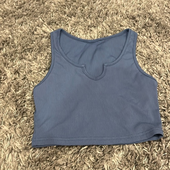 Tops | Blue Low Cut Crop Top | Poshmark
